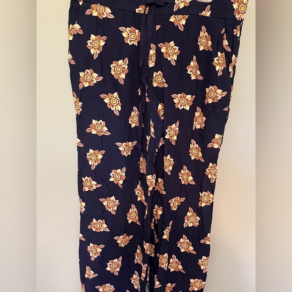 LOFT | Pants & Jumpsuits | Loft Navy Blue Gold Floral Drawstring ...